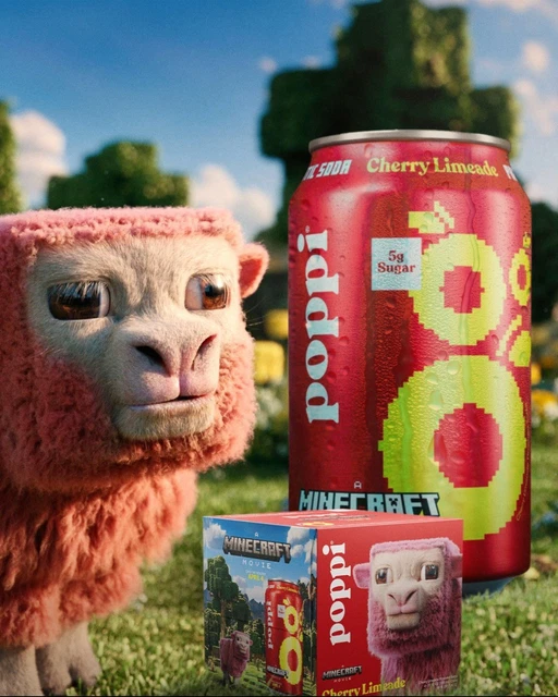 A MINECRAFT MOVIE Poppi Prebiotic Soda Cherry Limeade 4pk Cans, 12 Oz ...