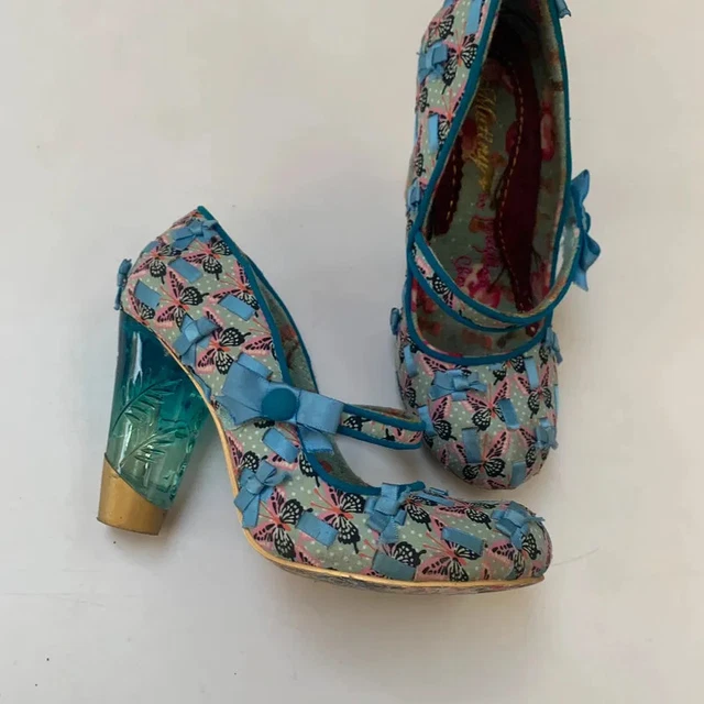 4 37 IRREGULAR choice heels clear block blue Green heel floral pink ...
