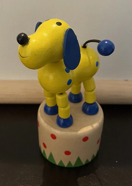 CLASSIC WOODEN TOY Push Puppet. Yellow Dog With Blue Spots. $15.00 ...