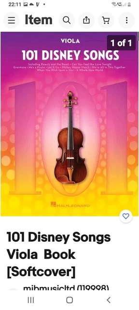 101 DISNEY SONGS for Viola Sheet Music Book Frozen Lion King Toy Story ...