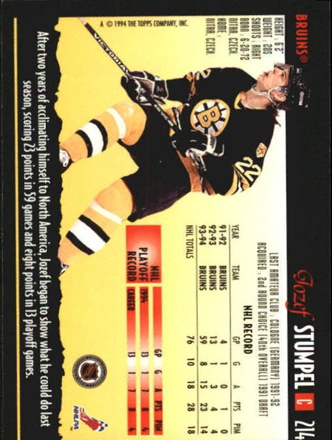 CARTE DE HOCKEY 1994-95 Topps/OPC Premier Boston Bruins #214 Jozef Stumpel EUR 1,87 - PicClick FR