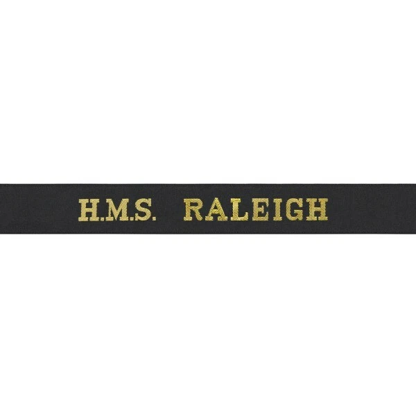 HMS RALEIGH WOVEN Royal Navy Cap Tally Band | Genuine Issue Full Length ...