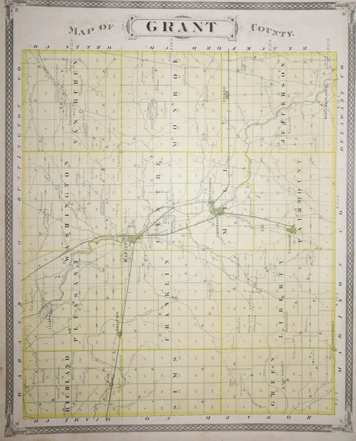 1876 PLAT / County Map ~ GRANT Co., INDIANA ~ MARTON, UPLAND ...