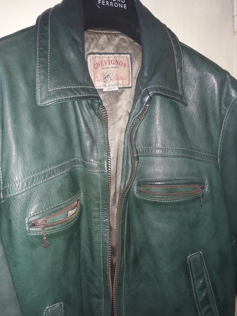 CHEVIGNON GIUBBOTTO IN pelle verde vintage EUR 149,00 - PicClick IT