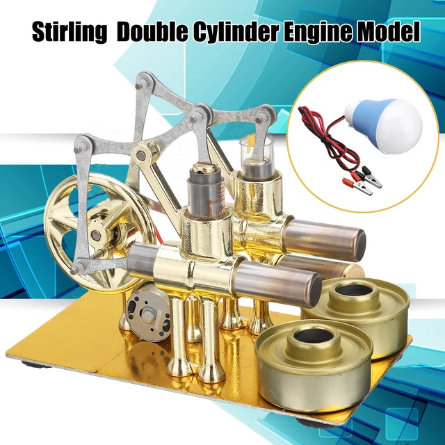GENERATOR MOTOR STEAM Power Double Cylinders Hot Air Stirling Engine ...