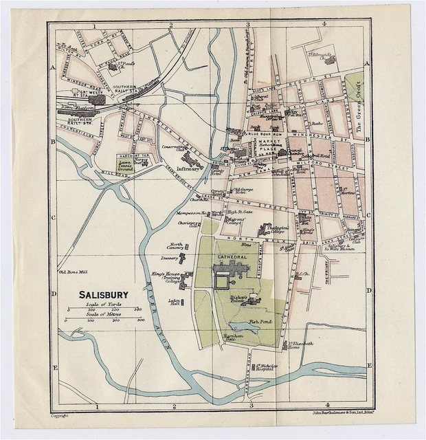 1924 ORIGINAL VINTAGE City Map Of Salisbury / Wiltshire / England £12. ...