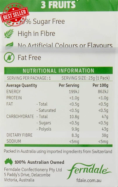 3 FRUITS SUGAR Free Pastilles, 18 X 23 Grams $78.32 - PicClick AU