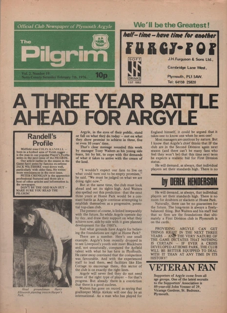1975/76 PLYMOUTH V Notts County newspaper style programme £1.50 ...