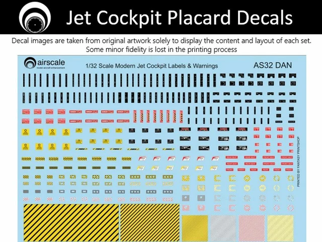 AIRSCALE MODERN JET Cockpit Placard & Warning Decals - Maßstab 1:32 ...