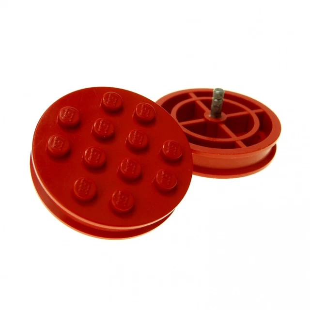 2 X LEGO System Wheel Red Wheels Rim Solo Large Old Metal Pen Silver ...