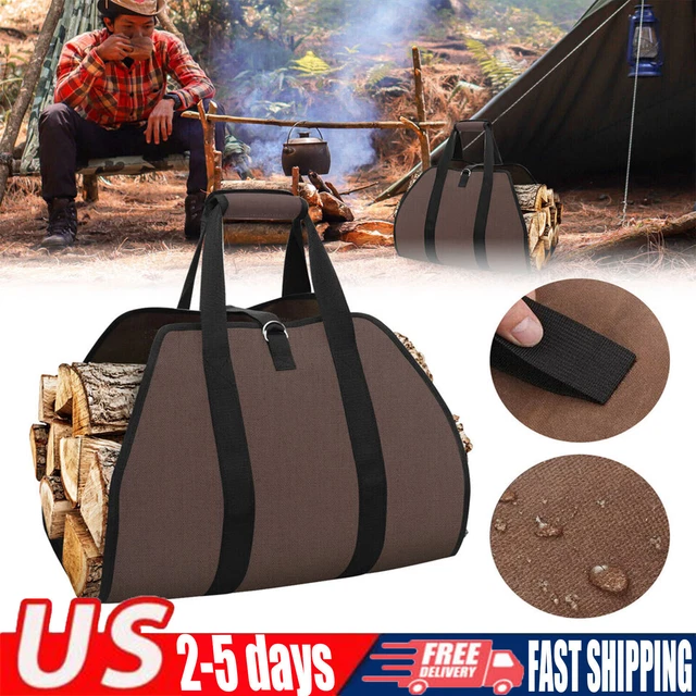 FIREWOOD LOG CARRIER Bag Heavy Duty Waxed Canvas Storage Tote Pack ...