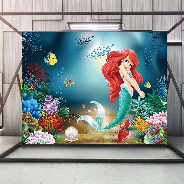 LITTLE MERMAID ARIEL Backdrop Happy Birthday Girl Photo Background ...