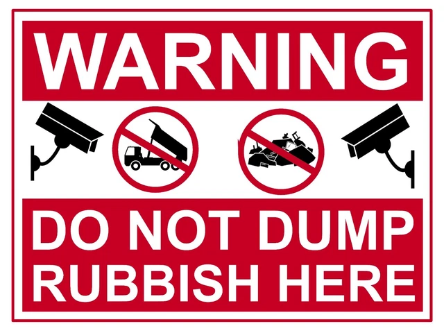 WARNING NO FLY TIPPING CCTV IN OPERATION dumping rubbish metal wall ...