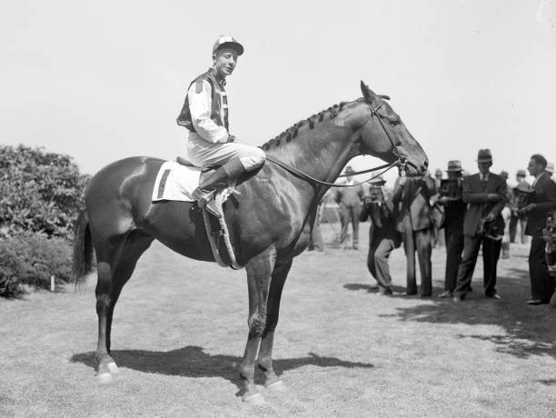 SEABISCUIT WITH JOCKEY Red Pollard at Belmont Park New York Old Photo ...