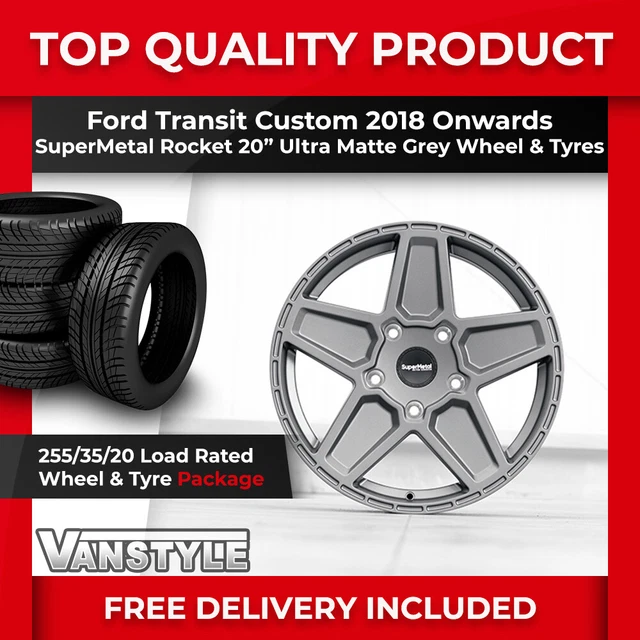 FOR TRANSIT CUSTOM 18-23 Supermetal Rocket Matte Grey 20" Wheels & 255/ ...