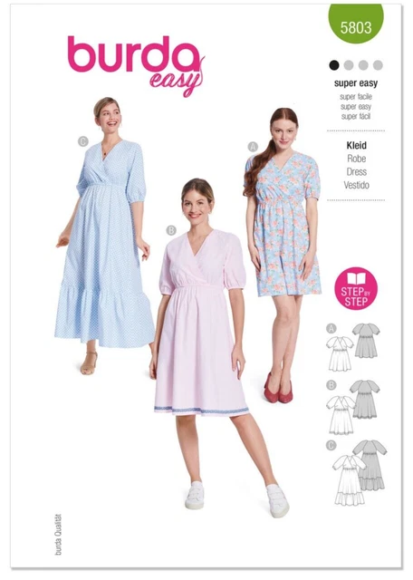 BURDA SEWING PATTERN 5803 Misses 8-22 Easy Dress Raglan Sleeve Elastic ...