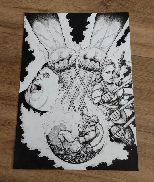 ORIGINAL COMIC ART A3 Size Inks Comic Art Wolverine Blob Pyro Spiral ...