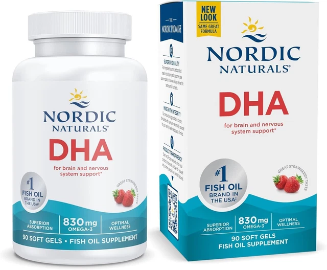 NORDIC NATURALS DHA Omega 3 Softgels - Strawberry, 830mg - Brain ...