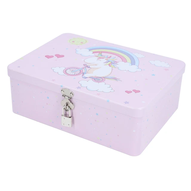 KIDS STORAGE BOX With Lid And Lock Tinplate Metal Saving Box For Boys ...