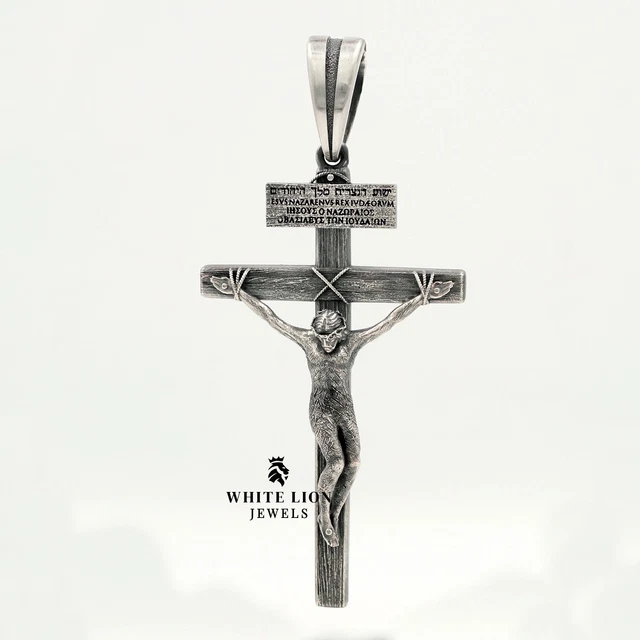 LARGE HOLY JESUS Christ Savior Lord Cross Crucified Pendant 925 Silver ...