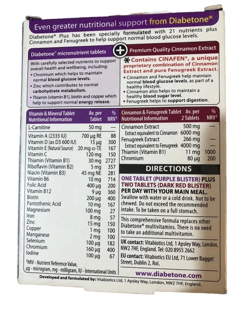 VITABIOTICS - DIABETONE PLUS - 84 TABLETS. Exp:03/2026 £13.90 - PicClick UK