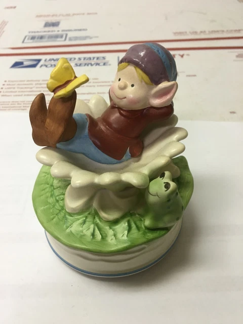 NAPCOWARE ELF FROG Ceramic Rotating Music Box 70s "Beautiful Dreamer ...