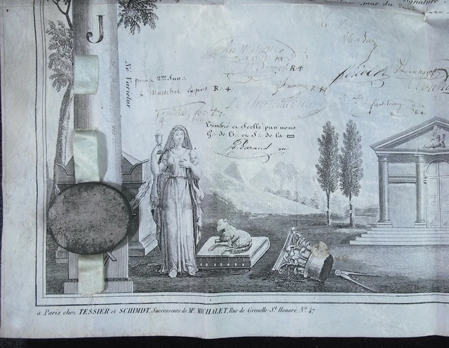 DIPLÔME FRANC-MAÇON 1844 Maître Louis Charaud Limoges cirier loge ...