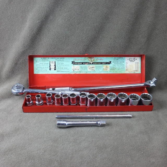 INDESTRO SUPER (17) Pc. 1/2" Drive Socket Ratchet Complete w Case Set ...