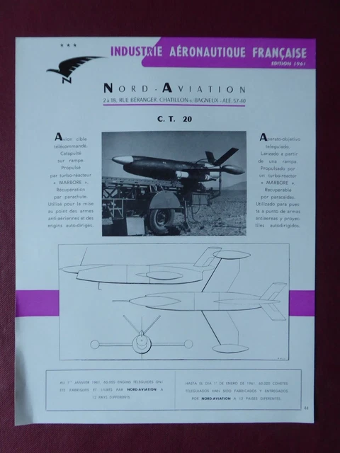 1961 DOCUMENT NORD Aviation Ct-20 Engin Cible Aerial Target EUR 10,00 ...