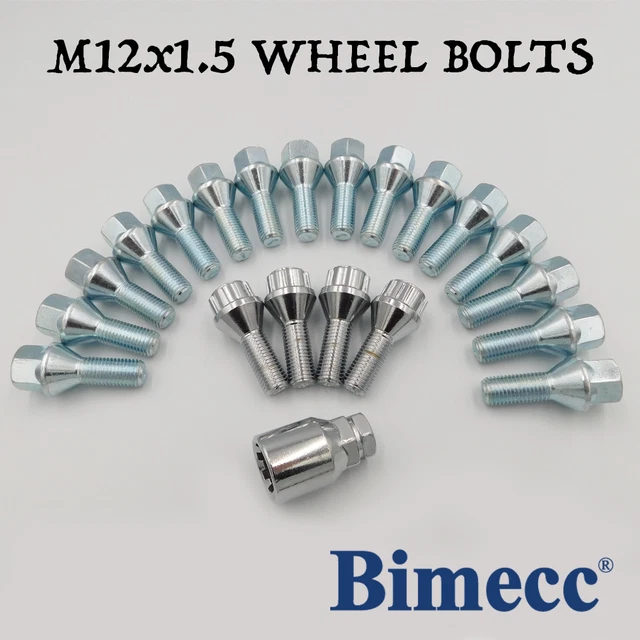 M12X1.5 WHEEL BOLTS Bimecc (Silver) x 16 + Locks For BMW E30 E36 E46 ...