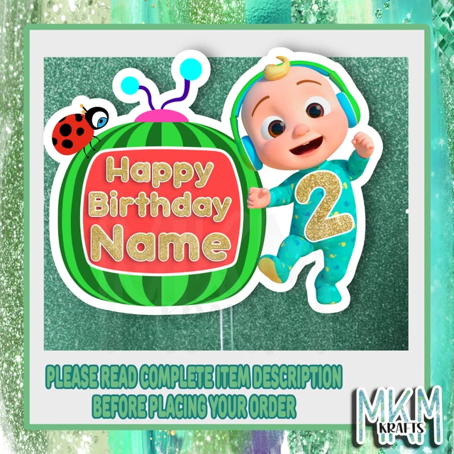 PERSONALISED COCOMELON CAKE Topper, Baby JJ RAINBOW NAME &AGE 400GSM ...