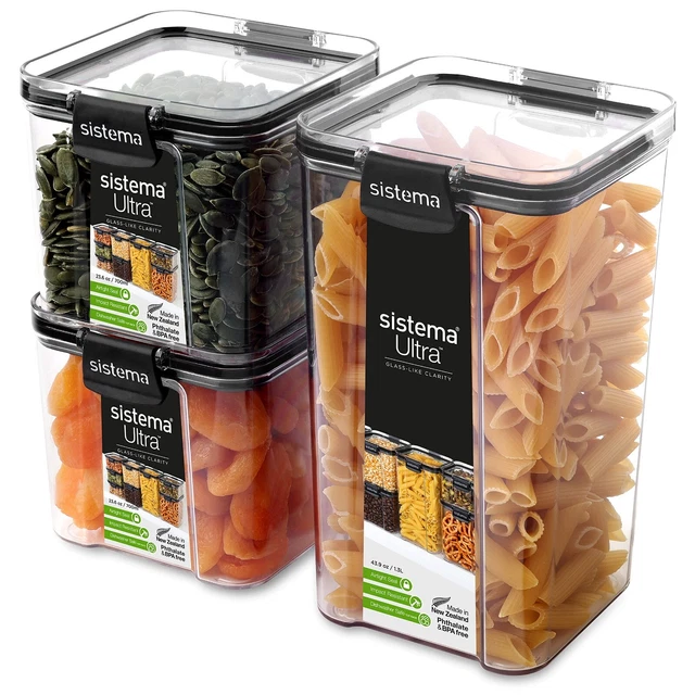 SISTEMA FOOD STORAGE Containers Airtight Lids Kitchen Pantry 3 Pack # ...
