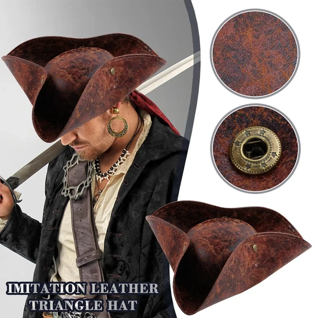 IMITATION LEATHER TRIANGLE Hat Brown Faux Leather Pirate Hat For Adult ...