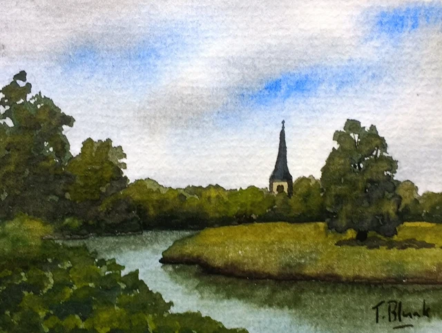ORIGINAL AQUARELL - Landschaft an der Niers, Niederrhein EUR 10,00 - PicClick DE
