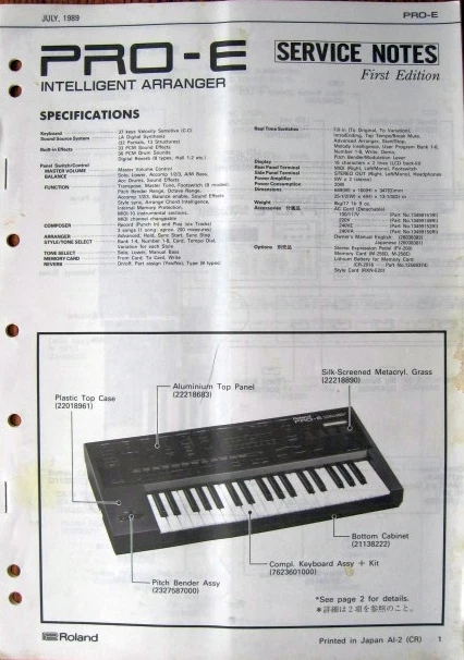 ROLAND PRO-E KEYBOARD Synthesizer Arranger Original Service Manual Booklet, 1989 £30.40 ...