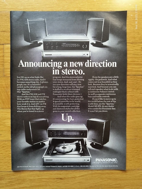 PANASONIC STEREO SYSTEM Vintage Print Ad 1970 Original Spartan Model SE ...