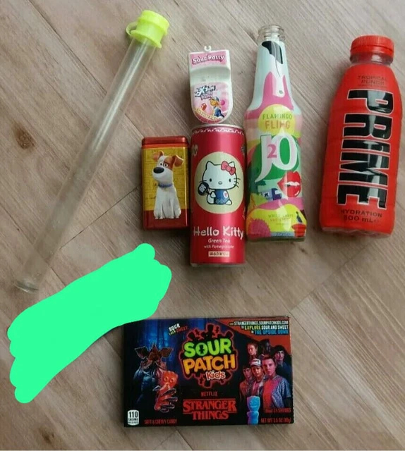 STRANGER THINGS SOUR Patch Kids Sweets.J2O,Prime,Hello Kitty Empty Cans ...