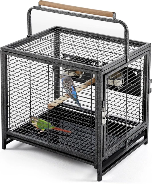 YAHEETECH TRAVEL BIRD Cage Carrier Wrought Iron Budgie Cage with Black ...