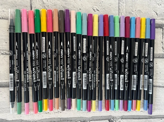 26X MARVY LE Plume II Brush & Fine Point Dual-Tip Water Based Marker ...