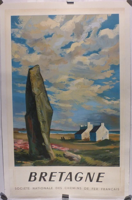 AFFICHE ANCIENNE ORIGINALE Bretagne SNCF chemin de fer entoilée 1946 ... AFFICHE ANCIENNE ORIGINALE Bretagne SNCF chemin de fer entoilée 1946 ...