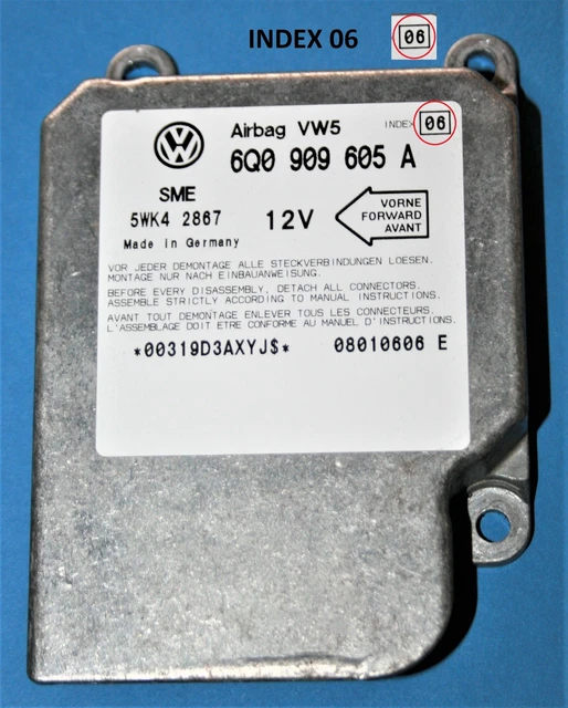 VW GOLF MK4 Airbag Crash Control Sensor Module 6Q0909605A Index 06 £34. ...