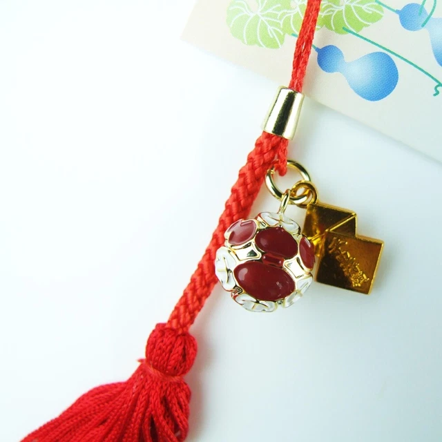 JAPANESE OMAMORI SHIRASAKI Charm Good luck Health Gourd BELL Strap Red ...