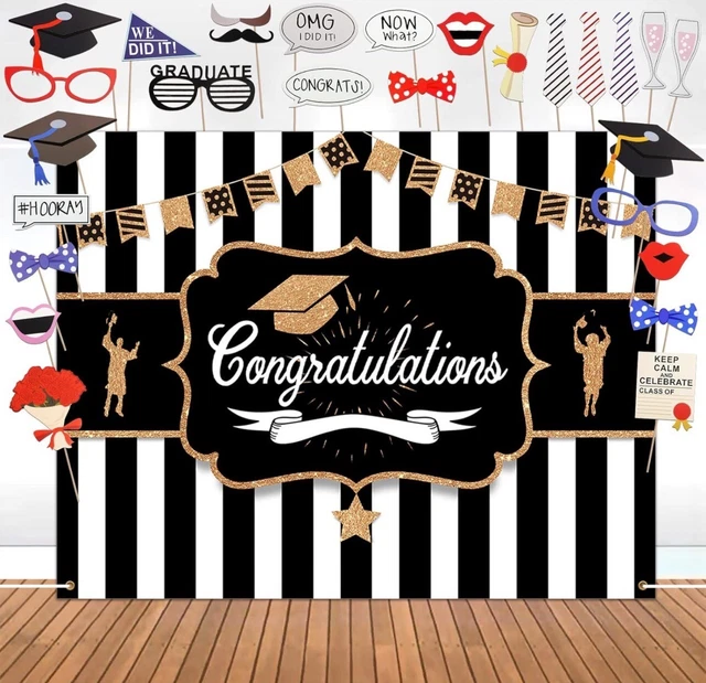 CONGRATULATIONS GRADUATION PARTY Backdrop 56" x 71" & 27pcs Photo Booth ...