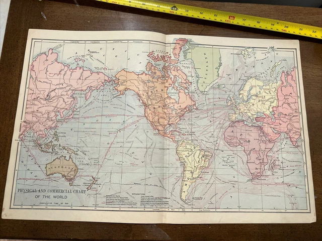 ANTIQUE MULTICOLOR 1885 Map Of The World 18.5x12 Inches £22.12 ...