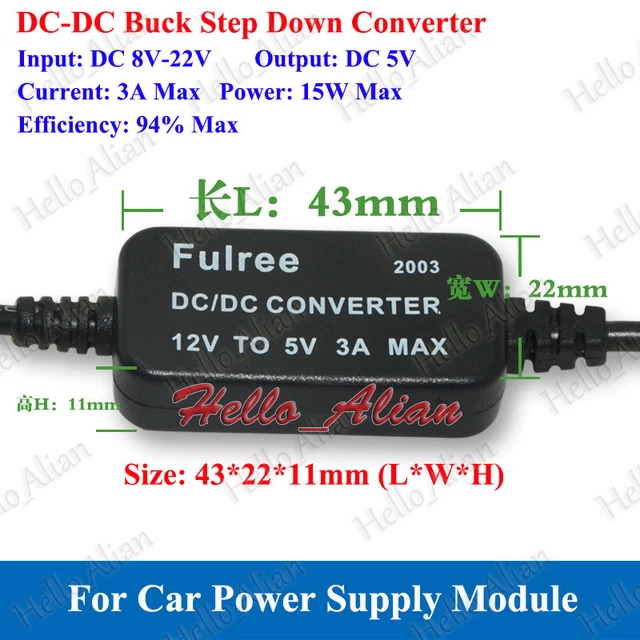 DC-DC BUCK STEP Down Converter 12V 9V to 5V 3A 15W USB Charger Car ...