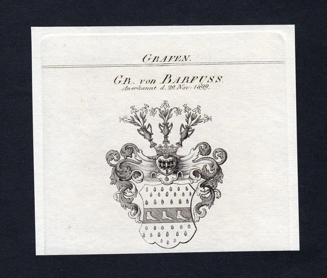 CA.1820 BARFUS BARFUSS Barfuß Wappen Adel coat of arms Kupferstich ...