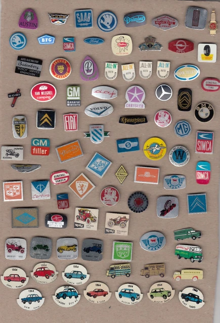 VINTAGE CAR LOGO pin badges 1960s VOLVO MORRIS SAAB AUSTIN JAGUAR BMW ...