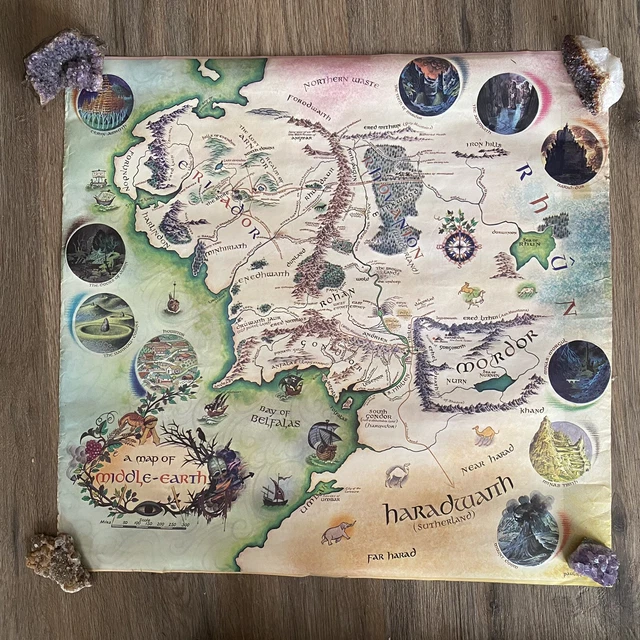 1969 MAP OF Middle Earth Jrr Tolkien Lord Of The Rings Poster Pauline ...