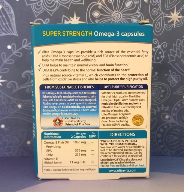 VITABIOTICS ULTRA OMEGA-3 High Purity Fish Oil Super Strength 60% 60 ...