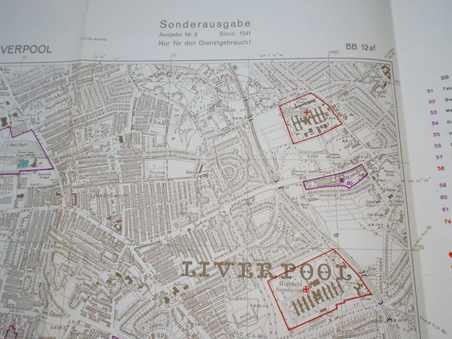 WW2 GERMAN LUFTWAFFE Bombing Target Map Liverpool Edge Hill/Wavertree ...